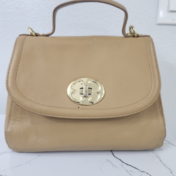 Emma Fox | Bags | Emma Fox Tan Satchel With Gold Accents | Poshmark